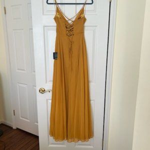 Lulus | Dresses | Romantically Speaking Mustard Yellow Cowl Laceup Maxi ...